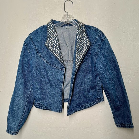 Vintage | Jackets & Coats | Vtg 8s Denim Blazer Jean Jacket Sequin ...